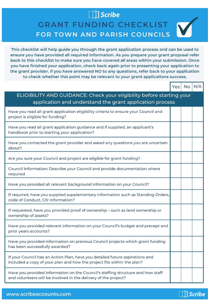 Grant Application Checklist for Town and Parish Councils